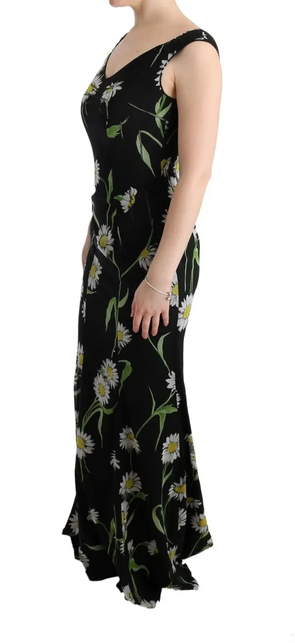 Dolce & Gabbana Sunflower Print Stretch Silk Sheath Dress