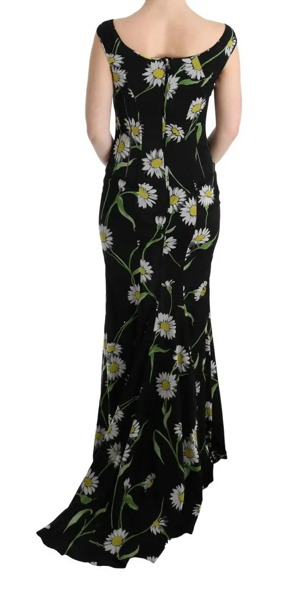 Dolce & Gabbana Sunflower Print Stretch Silk Sheath Dress
