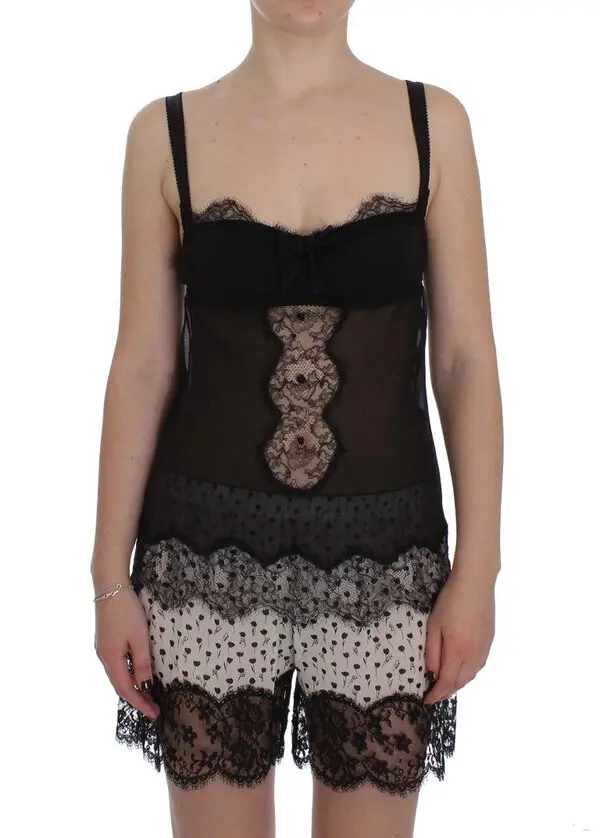 Dolce & Gabbana Silk Floral Lace Lingerie Top - Black
