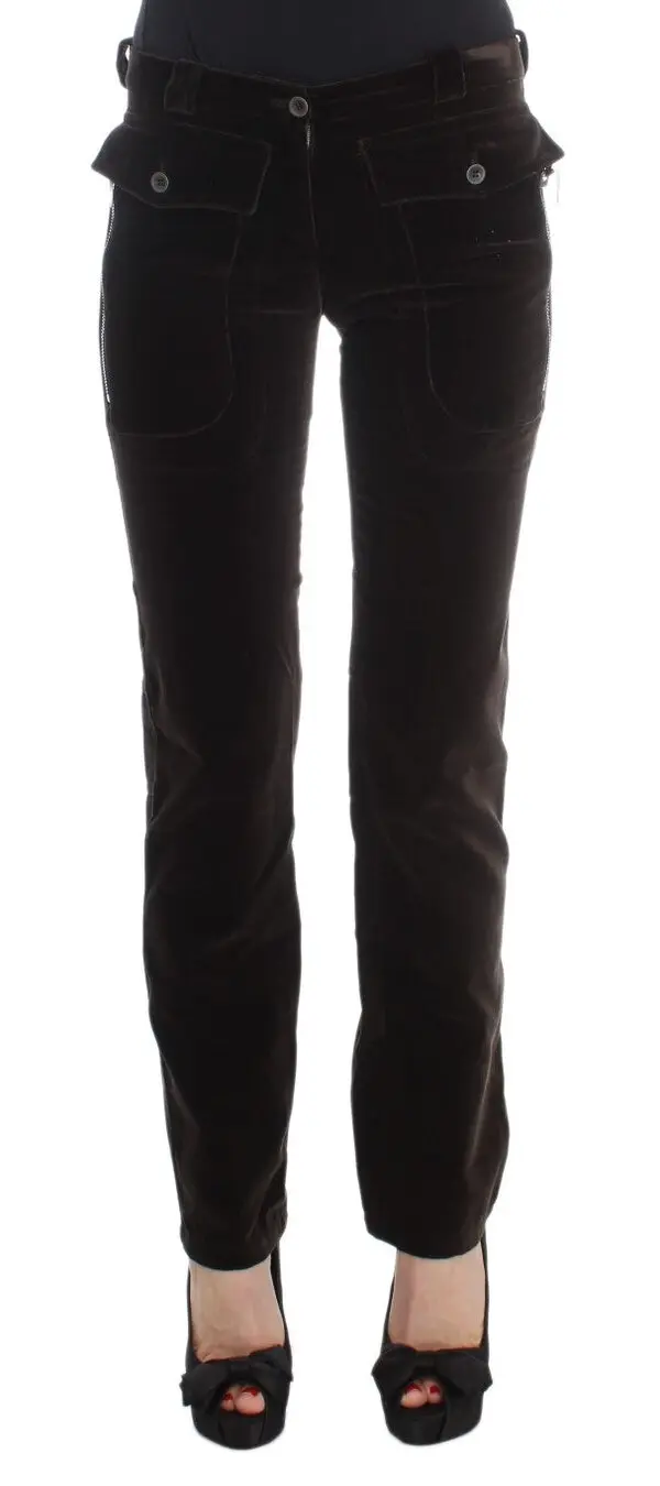 Ermanno Scervino Cotton Velvet Slim Fit Trousers - Brown