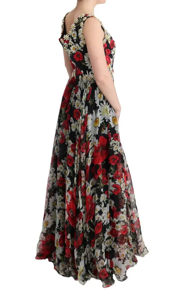 Dolce & Gabbana Silk Floral Crystal Maxi Dress