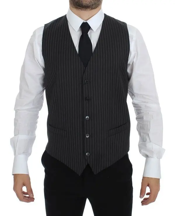 Dolce & Gabbana Wool Striped Single Breasted Vest - Gray