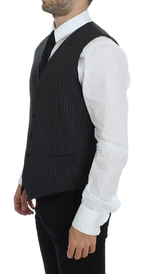 Dolce & Gabbana Wool Striped Single Breasted Vest - Gray