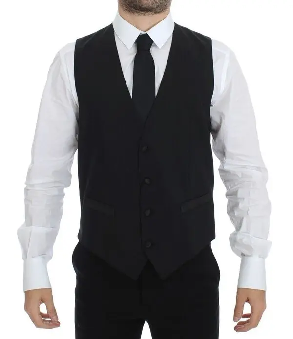 Dolce & Gabbana Wool And Silk-blend Single-breasted Vest - Black
