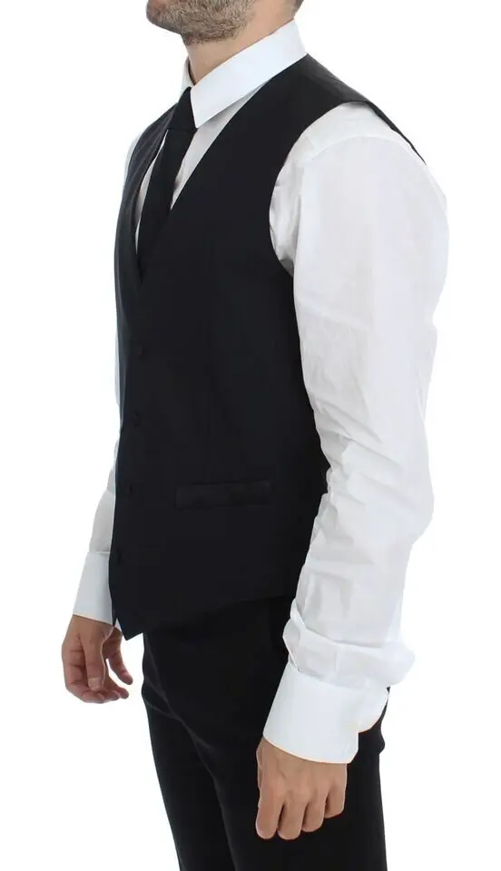 Dolce & Gabbana Wool And Silk-blend Single-breasted Vest - Black
