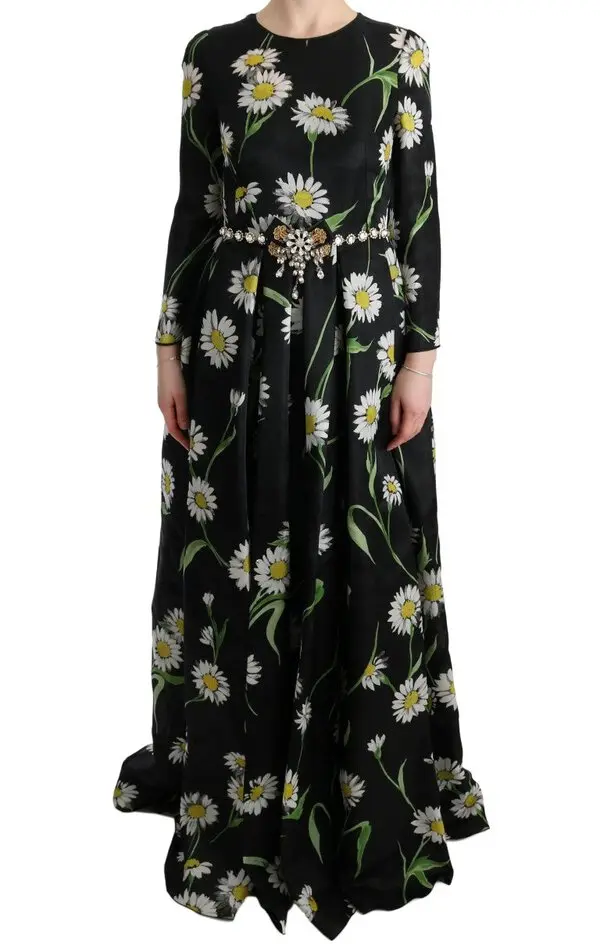 Dolce & Gabbana Silk Sunflower Print Maxi Dress