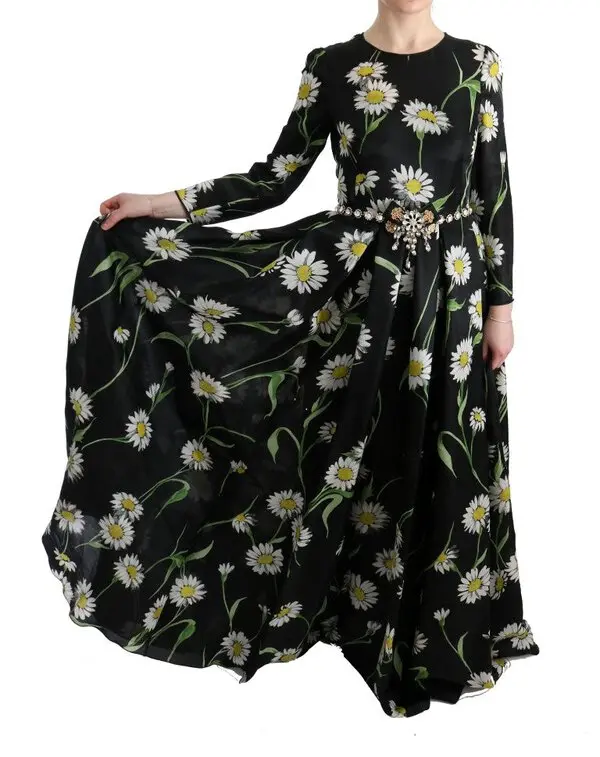 Dolce & Gabbana Silk Sunflower Print Maxi Dress