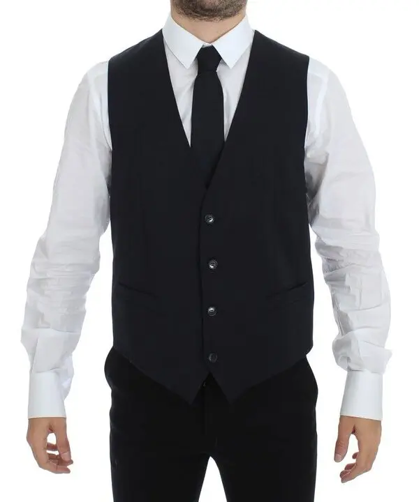 Dolce & Gabbana Single Breasted Cotton Stretch Vest - Blue