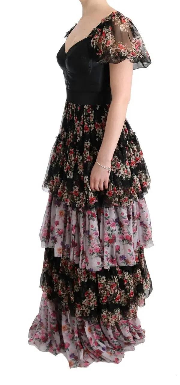 Dolce & Gabbana Floral Printed Silk Blend Stretch Long Dress