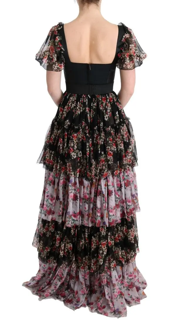 Dolce & Gabbana Floral Printed Silk Blend Stretch Long Dress