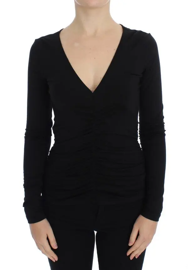 Versace Ruched V-neck Long Sleeve Sweater