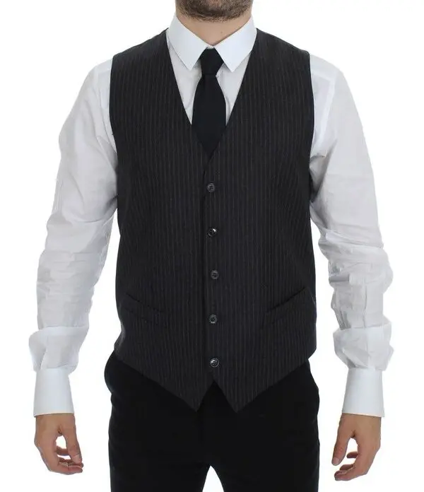 Dolce & Gabbana Striped Wool Single-breasted Vest