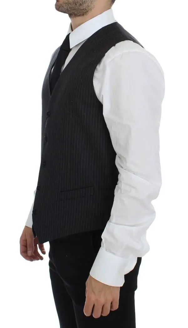 Dolce & Gabbana Striped Wool Single-breasted Vest