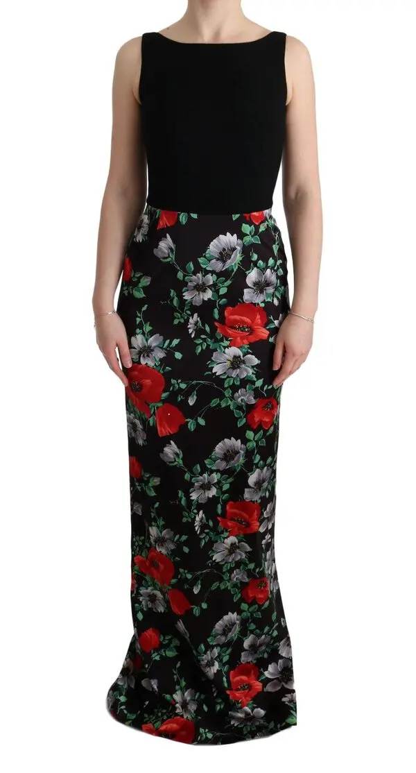 Dolce & Gabbana Floral Print Stretch Sheath Long Dress
