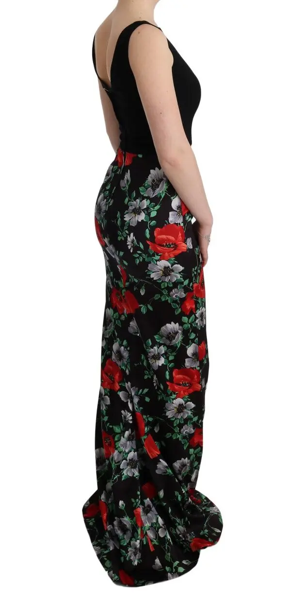 Dolce & Gabbana Floral Print Stretch Sheath Long Dress