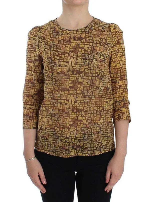 Dolce & Gabbana Mosaic Print Silk Blouse T-shirt - Multicolor