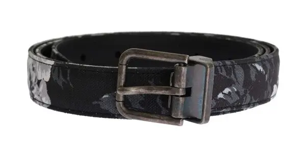 Dolce & Gabbana Floral Patterned Linen And Cayman Leather Belt - Black
