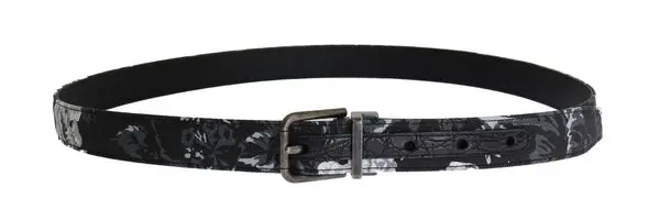 Dolce & Gabbana Floral Patterned Linen And Cayman Leather Belt