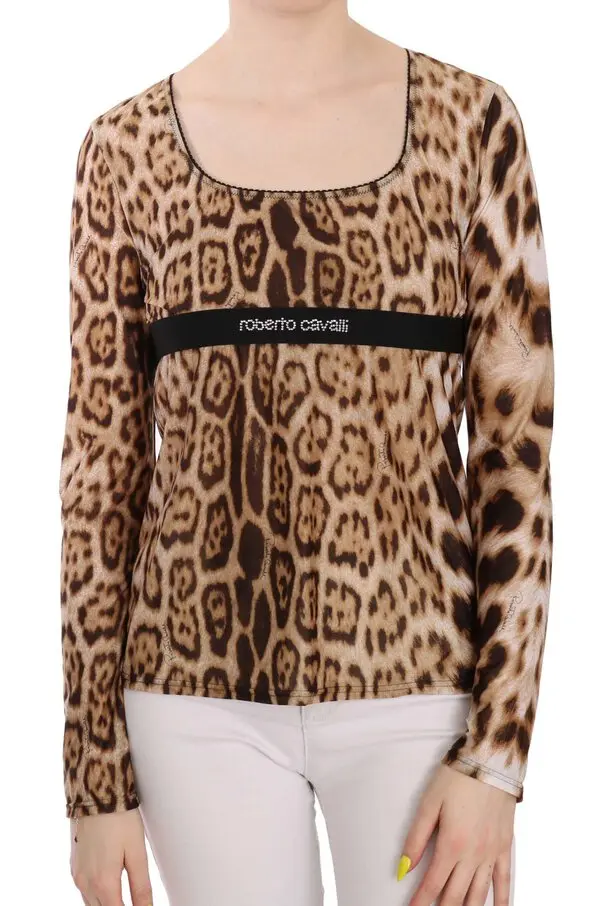 Roberto Cavalli Leopard Print Long Sleeve Round Neck Blouse