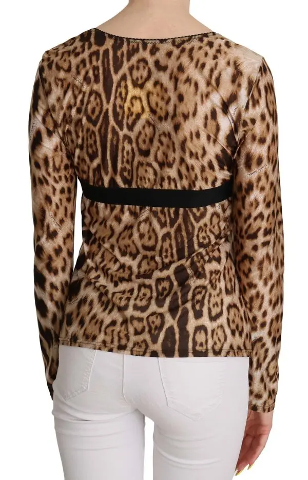Roberto Cavalli Leopard Print Long Sleeve Round Neck Blouse