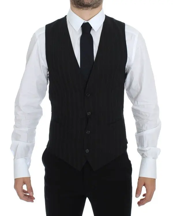 Dolce & Gabbana Striped Stretch Dress Vest - Black