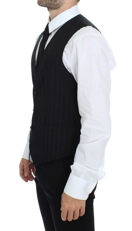 Dolce & Gabbana Striped Stretch Dress Vest - Black