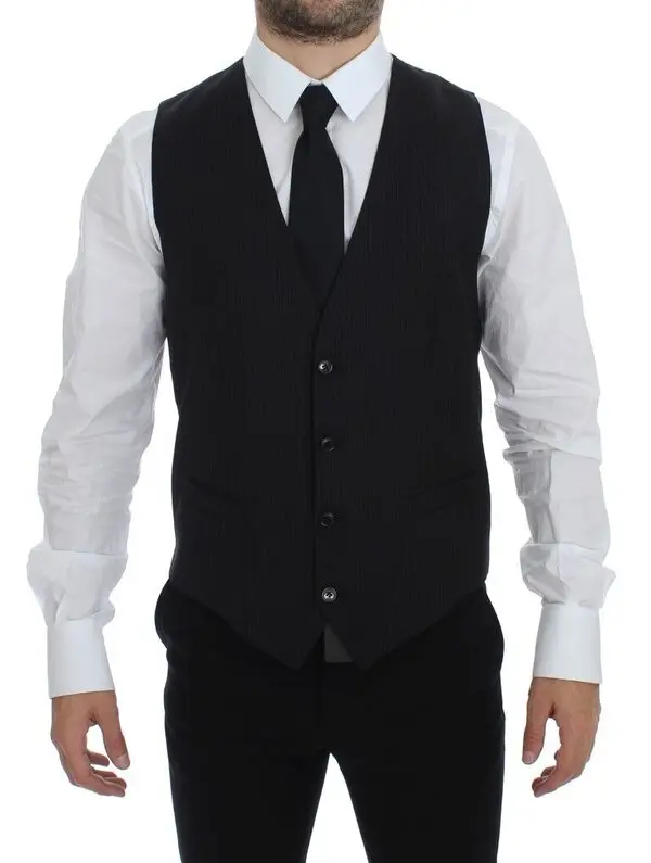 Dolce & Gabbana Striped Single-breasted Vest - Black