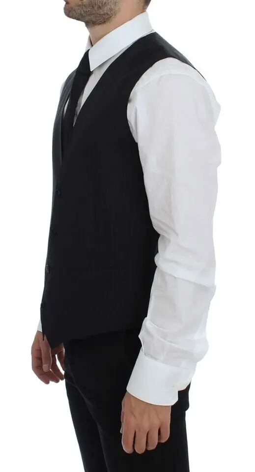 Dolce & Gabbana Striped Single-breasted Vest - Black