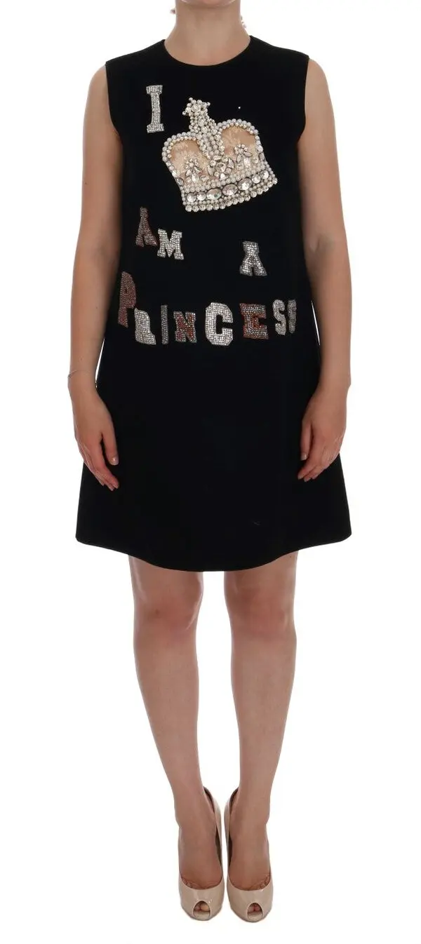 Dolce & Gabbana Crystal Embellished Wool Shift Dress