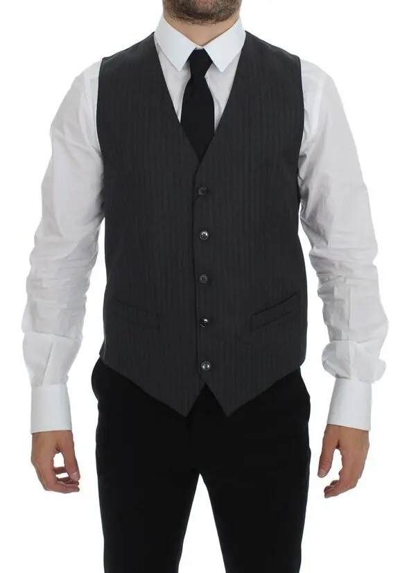 Dolce & Gabbana Striped Single-breasted Wool Vest - Gray