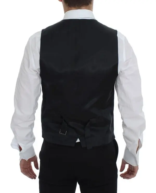 Dolce & Gabbana Striped Single-breasted Wool Vest - Gray