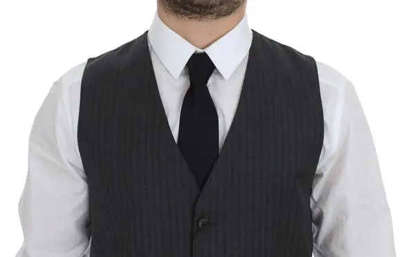 Dolce & Gabbana Striped Single-breasted Wool Vest - Gray