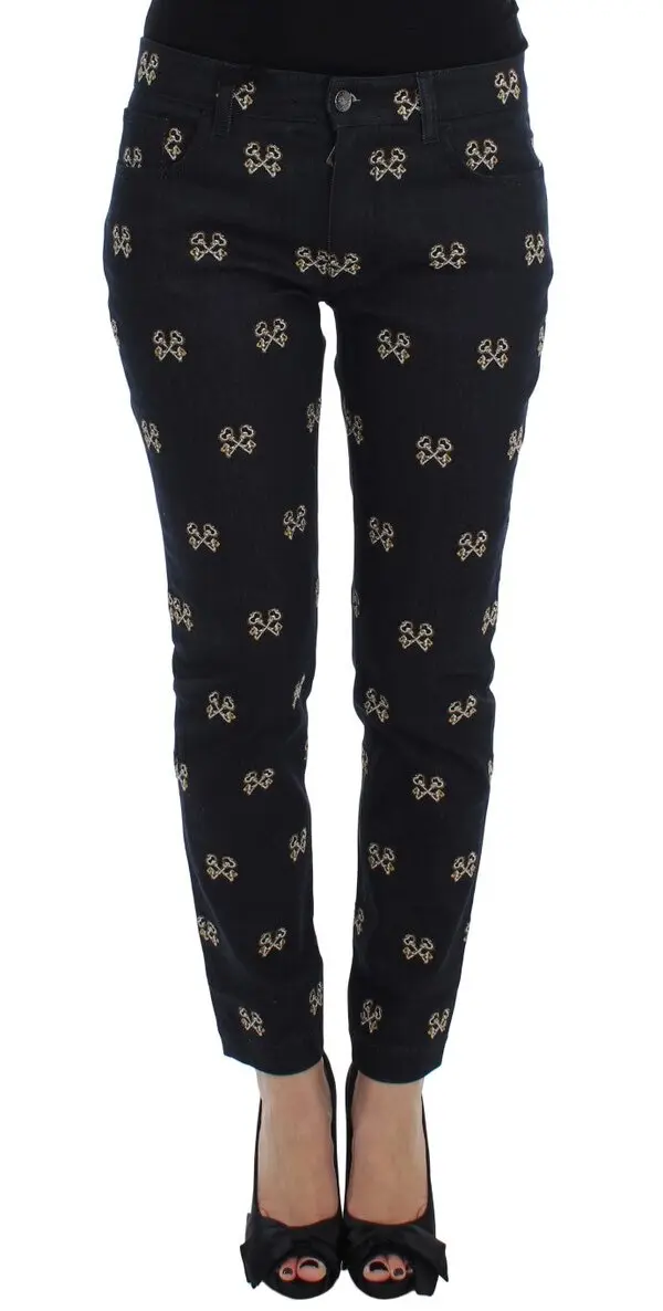 Dolce & Gabbana Key Embroidered Slim Fit Jeans