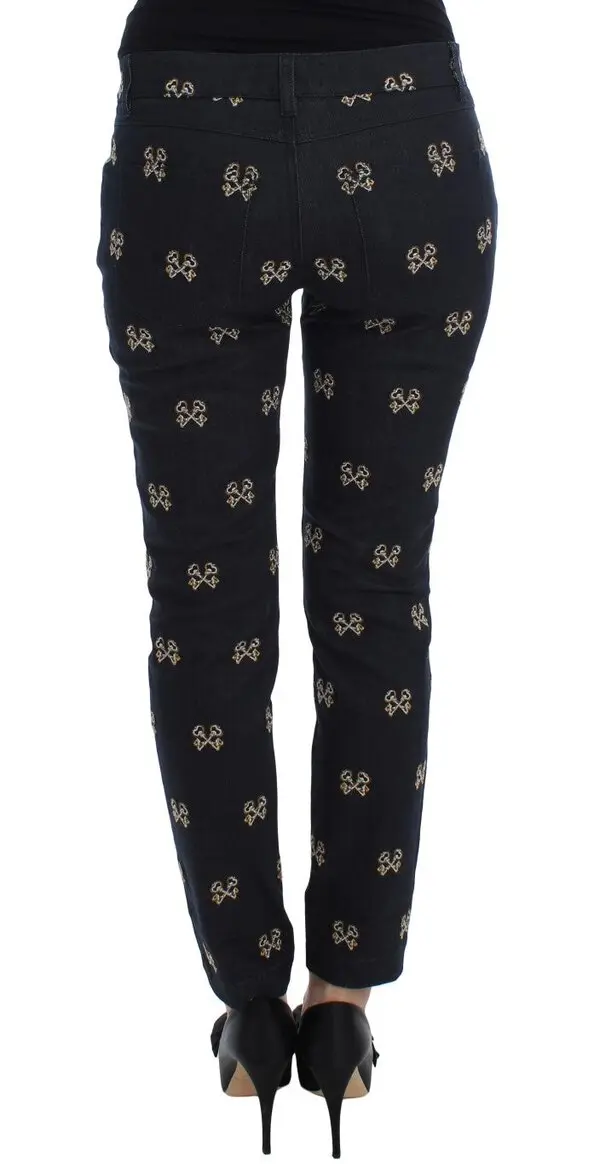 Dolce & Gabbana Key Embroidered Slim Fit Jeans