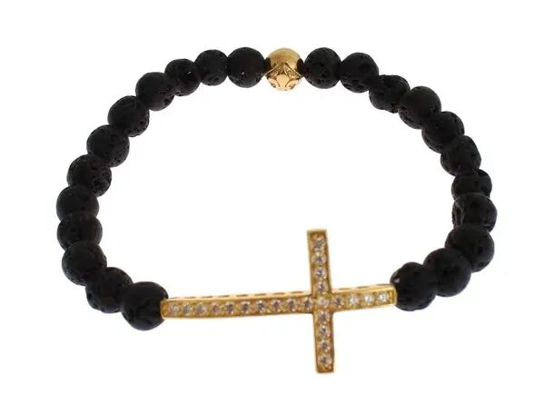 NIALAYA JEWELRY Lava Stone Bracelet With Cz Cross
