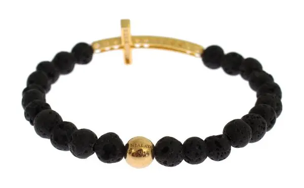 NIALAYA JEWELRY Lava Stone Bracelet With Cz Cross