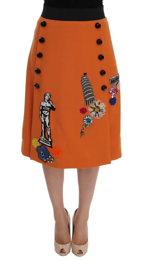 Dolce & Gabbana Wool Embellished Knee Length Skirt