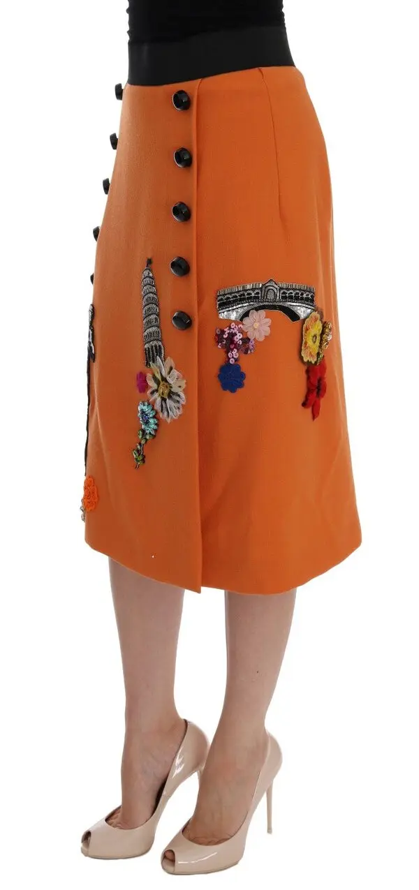 Dolce & Gabbana Wool Embellished Knee Length Skirt