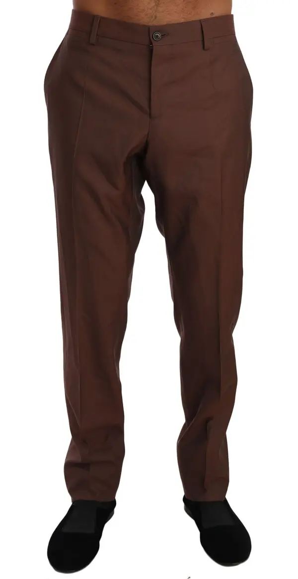 Dolce & Gabbana Wool Silk Formal Trousers - Brown