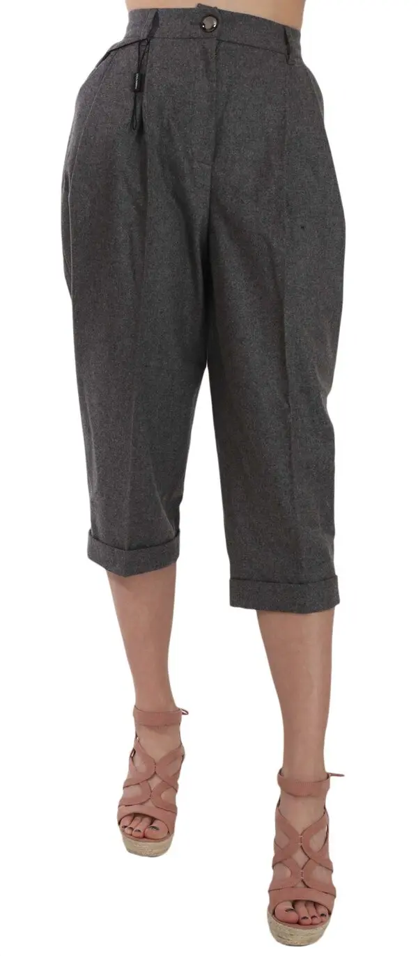 Dolce & Gabbana Wool Blend Cropped Pleated Trousers