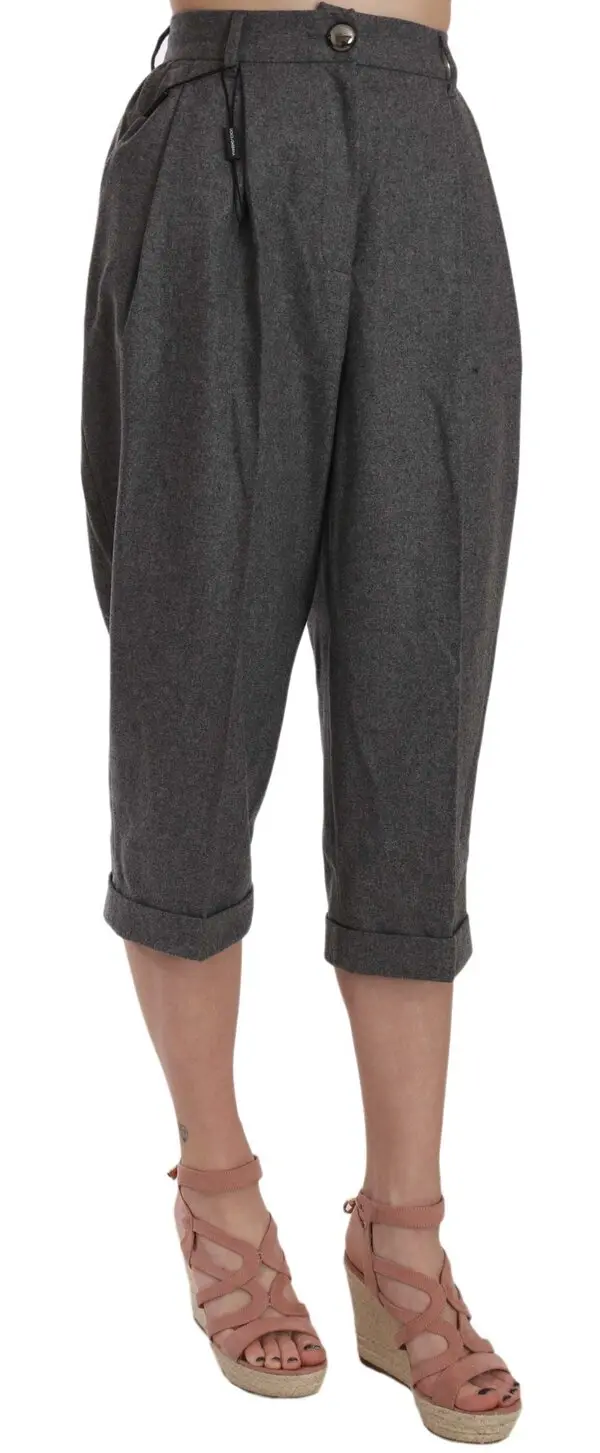 Dolce & Gabbana Wool Blend Cropped Pleated Trousers