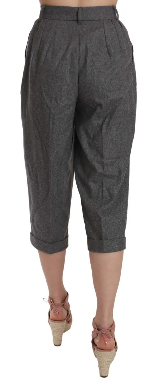 Dolce & Gabbana Wool Blend Cropped Pleated Trousers