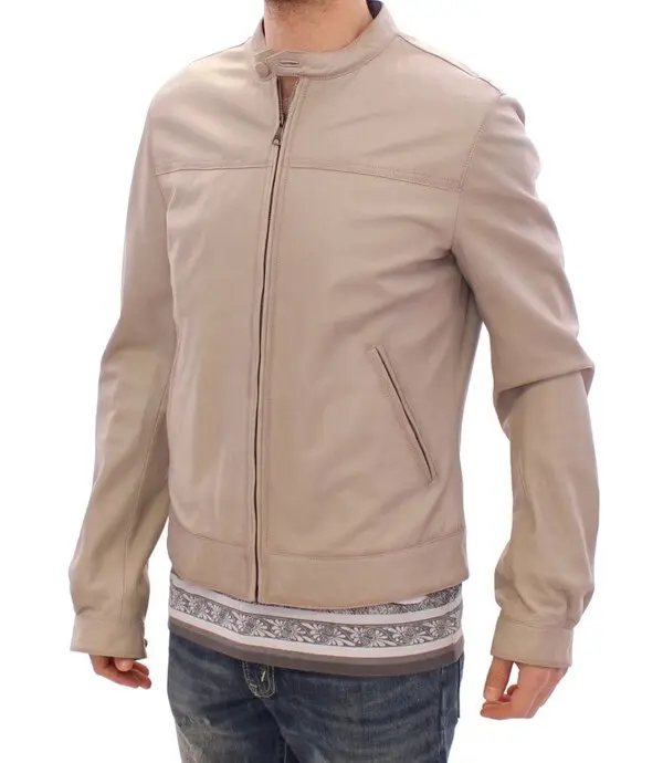 Dolce & Gabbana Leather Biker Jacket - Beige