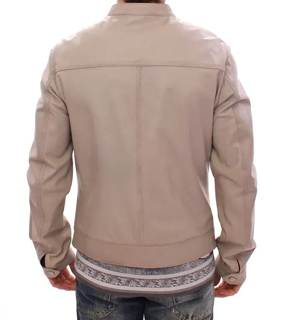 Dolce & Gabbana Leather Biker Jacket - Beige