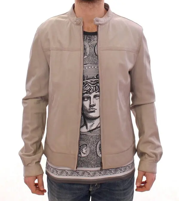 Dolce & Gabbana Leather Biker Jacket - Beige