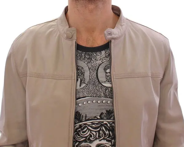 Dolce & Gabbana Leather Biker Jacket - Beige