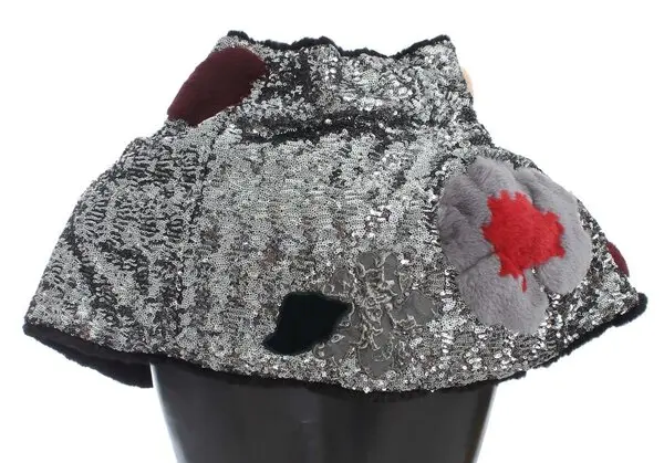 Dolce & Gabbana Sequined Floral Weasel Fur Shoulder Scarf Wrap