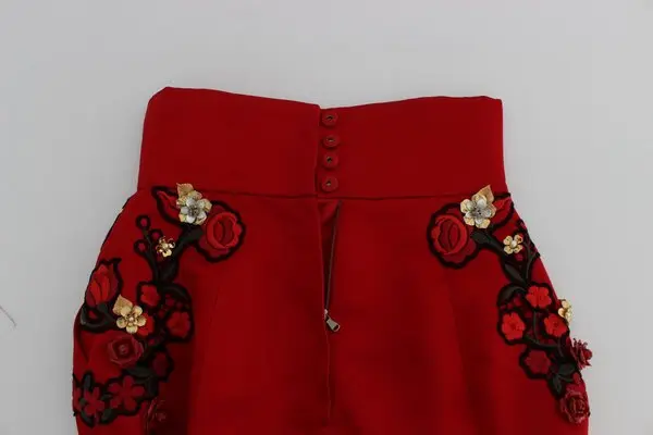 Dolce & Gabbana Silk Crystal Roses High Waist Mini Shorts