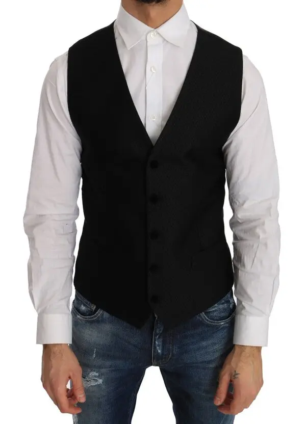Dolce & Gabbana Formal Polka Dot Patterned Vest - Black