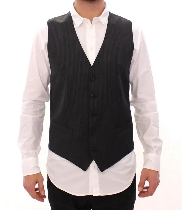 Dolce & Gabbana Striped Wool Single Breasted Vest
